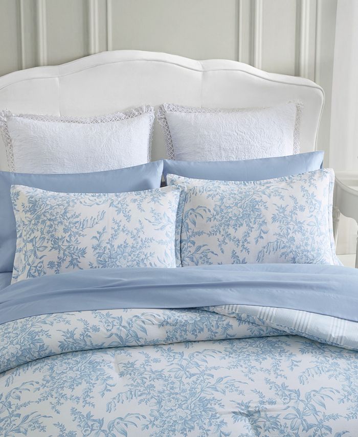 Laura Ashley Bedford Cotton Reversible 3 Piece Comforter Set, Full ...