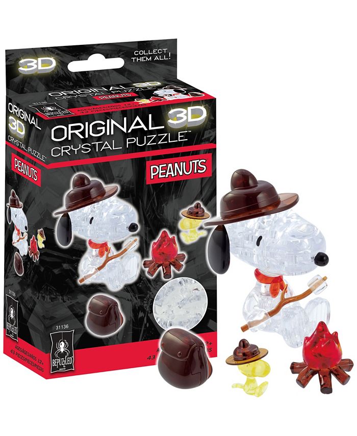 University Games Bepuzzled 3D Crystal Puzzle Peanuts Snoopy Campfire ...