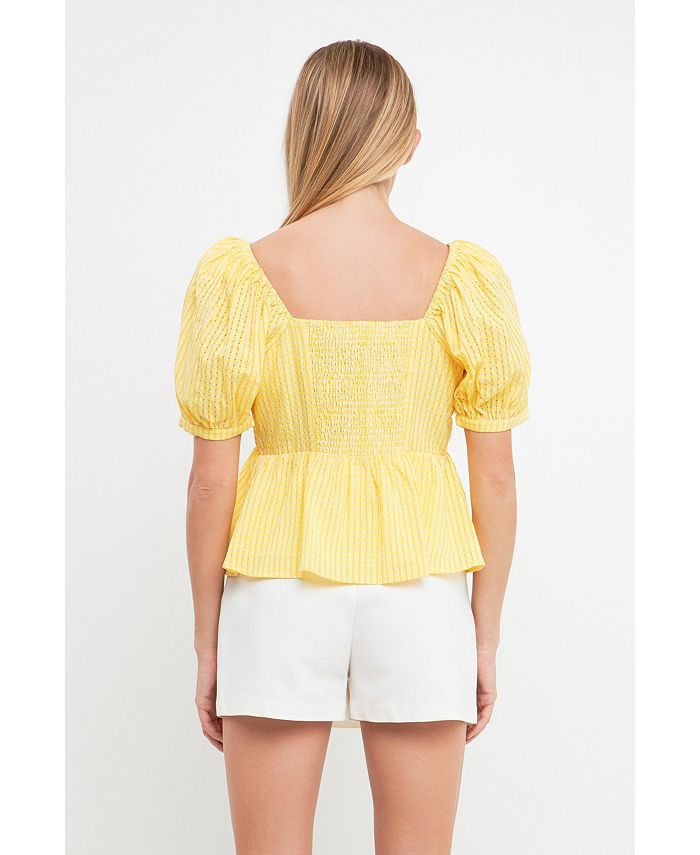 English Factory Women's Check Print Puff Sleeve Top - Macy's