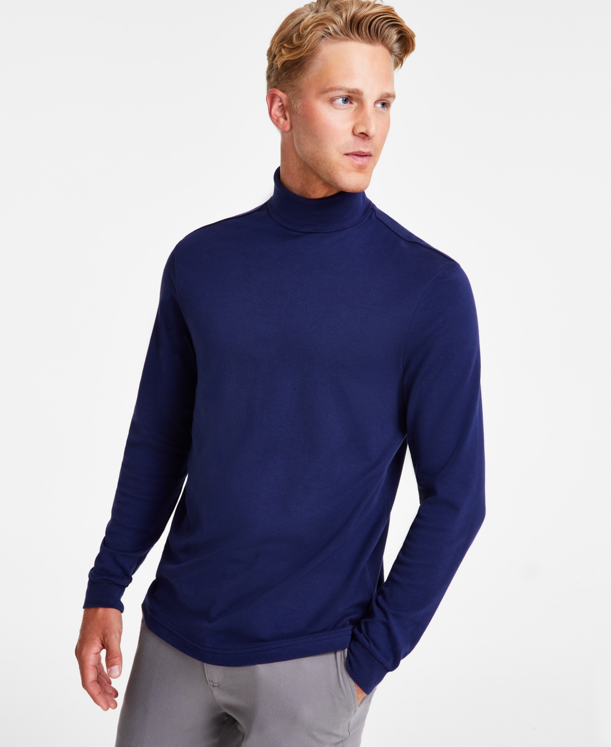 Club Room Mens Solid Turtleneck Shirt  Created for Macys - Navy