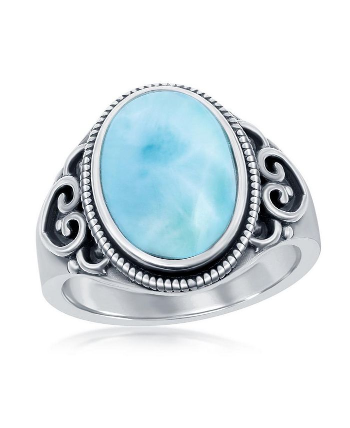 Caribbean Treasures Sterling Silver Oval Larimar Filigree Design Ring ...