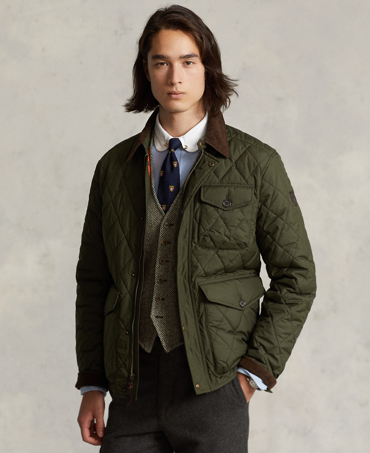 Polo Ralph Lauren Mens Beaton Quilted Water-Repellent Full-Zip Jacket - Company Olive