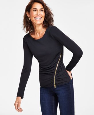 I.N.C. International Concepts Women's Long-Sleeve Side-Zipper Top ...