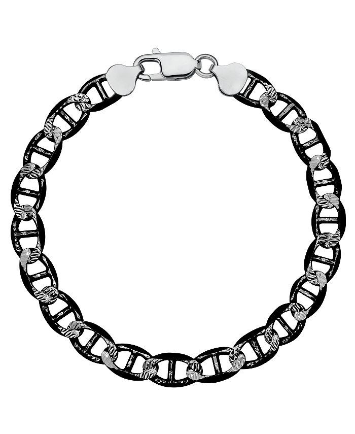 Macy's Men's Mariner Link Chain Bracelet in Sterling Silver & Black ...
