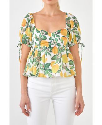 English Factory Women's Lemon Print Puff Sleeve Top - Macy's