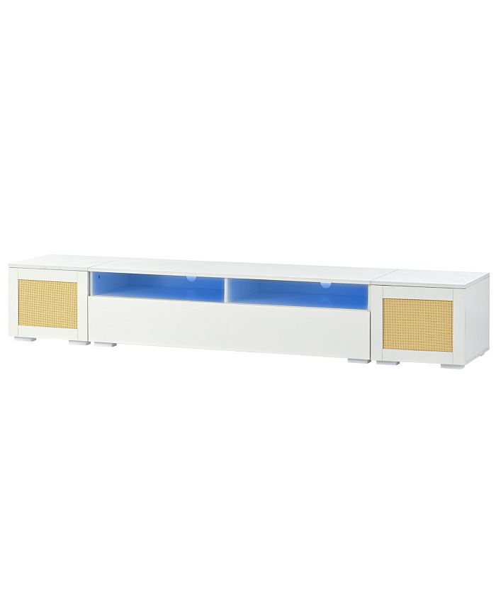 Simplie Fun Rattan Style Entertainment Center with Push to Open Doors ...