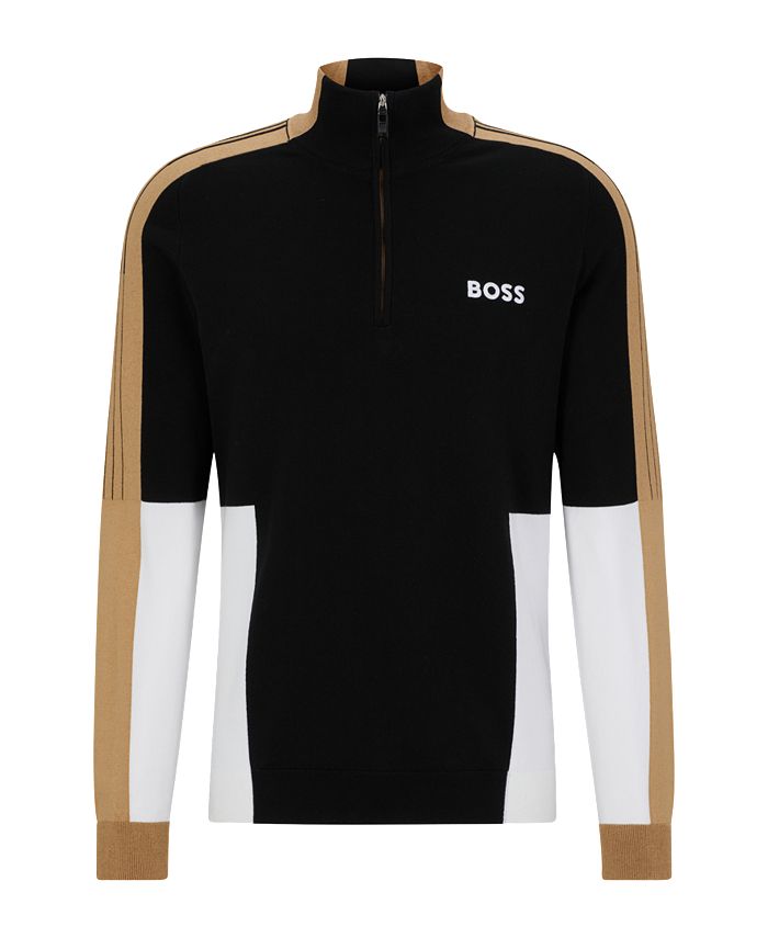 Hugo Boss Men's Colour-Blocked Zip-Neck Sweater - Macy's