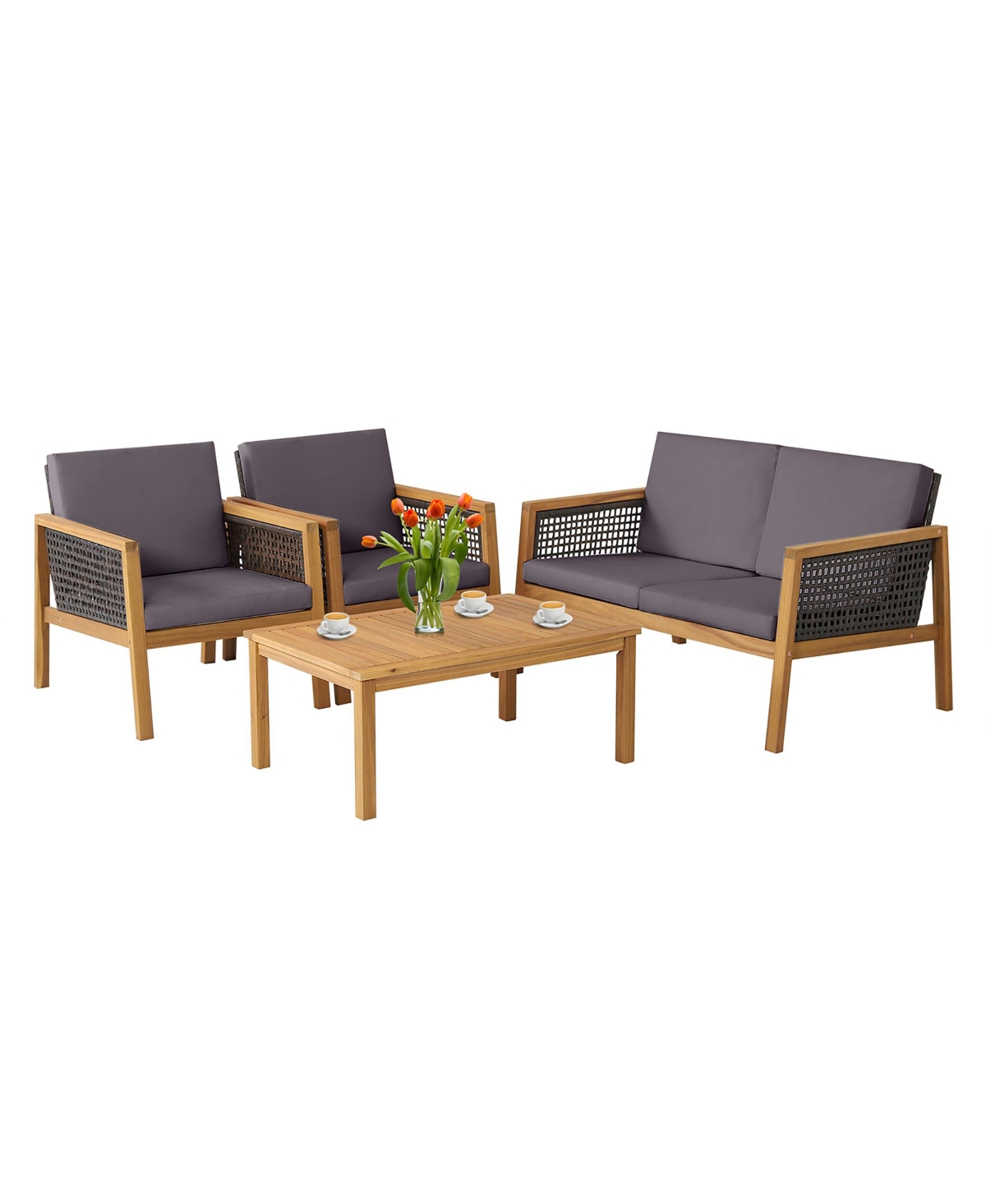 Click here for Costway 4PCS Patio Rattan Furniture Set Acacia Woo... prices