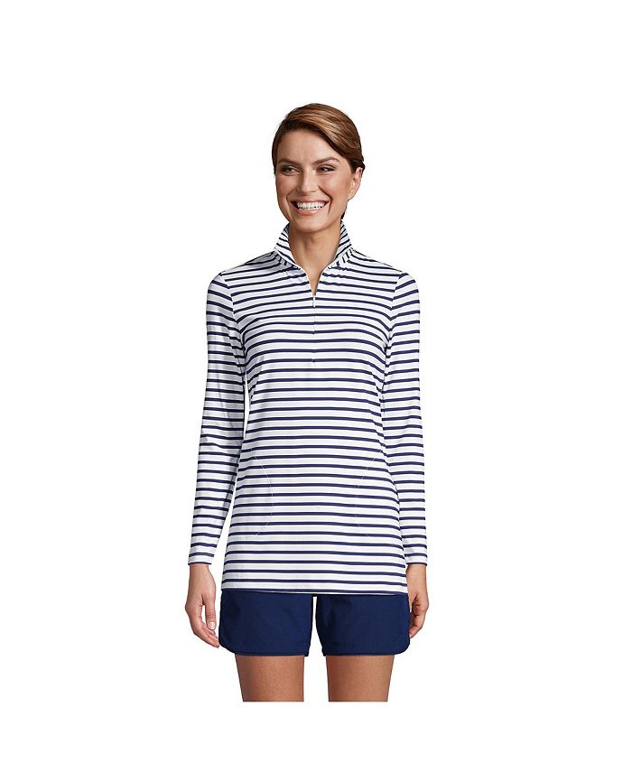 Lands' End Women's Quarter Zip Long Sleeve Tunic Rash Guard Cover-up ...