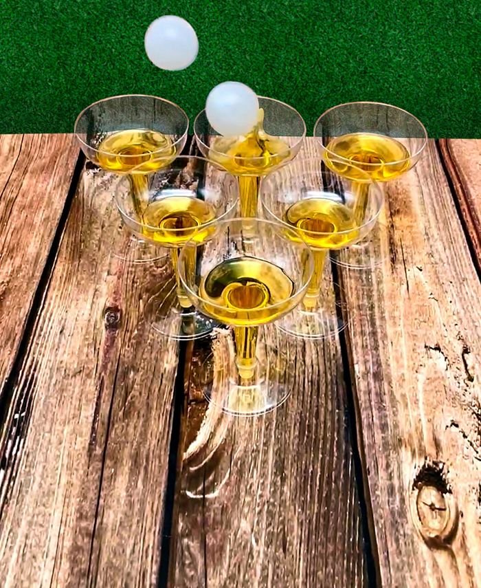 TMD Holdings Wood Grain Prosecco Pong Boxed Game with 12 Acrylic Coupe ...