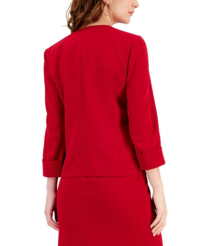 Kasper Petite Stretch Crepe Open-Front Roll-Sleeve Jacket - Macy's