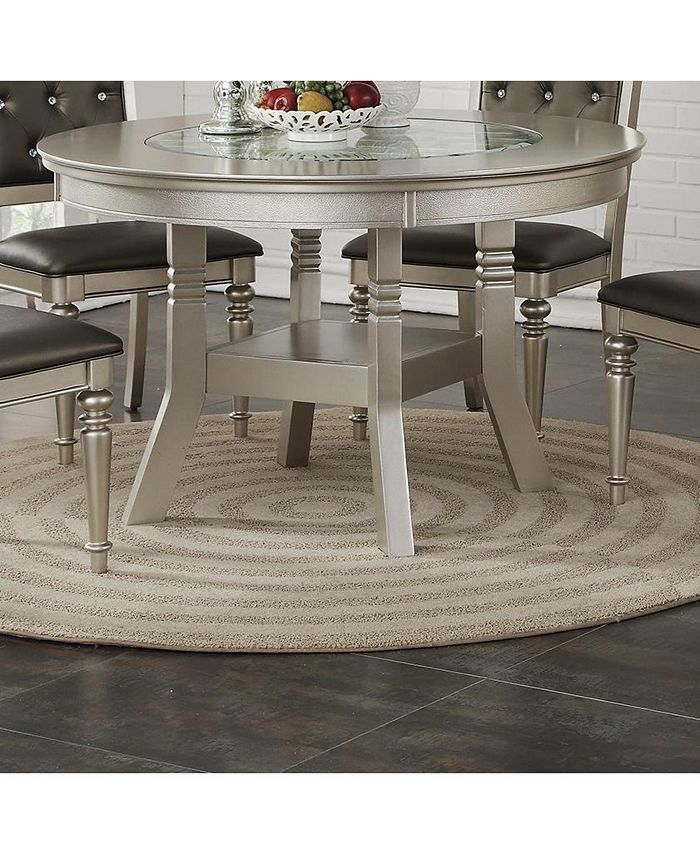 Simplie Fun Round Dining Table Silver / Grey Finish Rubber wood Frame ...