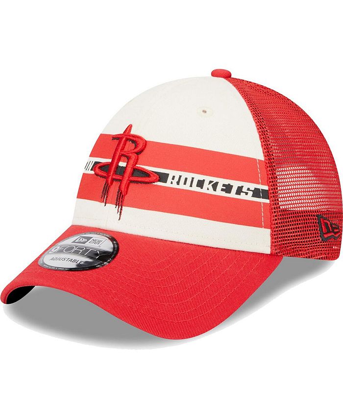 New Era Men's Houston Rockets Red Stripes 9FORTY Trucker Snapback Hat ...