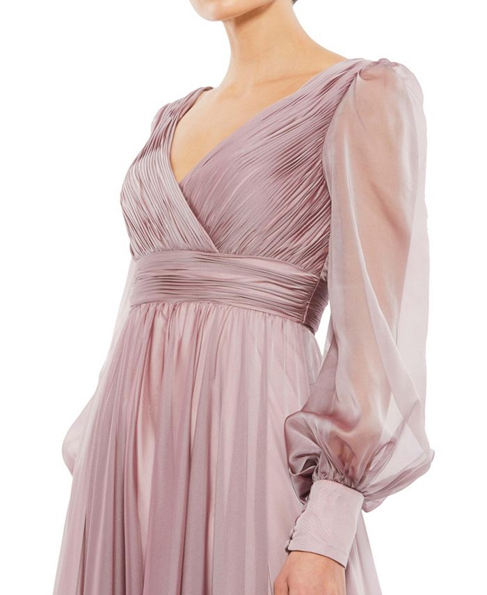 Mac Duggal Women's Faux Wrap Illusion Bishop Sleeve Tiered Gown - Macy's