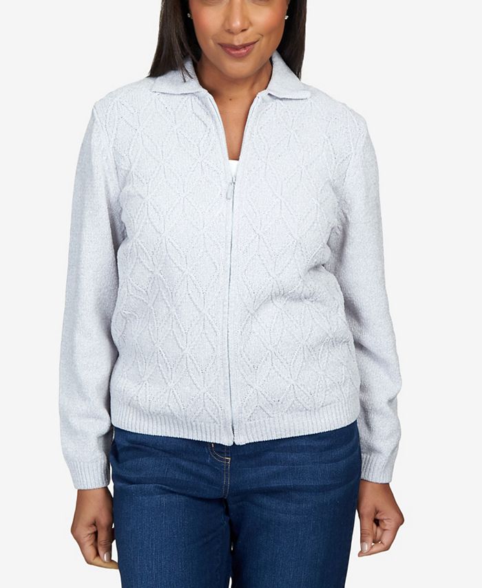 Alfred Dunner Petite Classics Chenille Zip Front Cardigan Sweater - Macy's