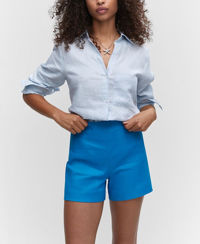 MANGO Women's Linen-Blend High-Waist Shorts - Macy's