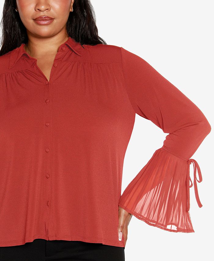 Belldini Black Label Plus Size Bell Sleeve Button Front Blouse - Macy's