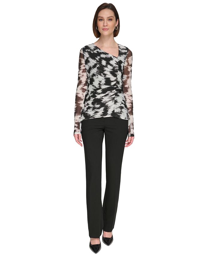 Calvin Klein Women's Printed Twist-Front Asymmetrical Mesh Top - Macy's