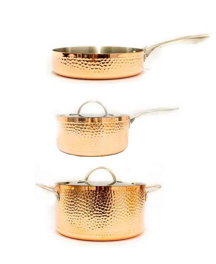 BergHOFF Vintage 5pc Tri-Ply Copper Cookware Set with Lids, Hammered ...
