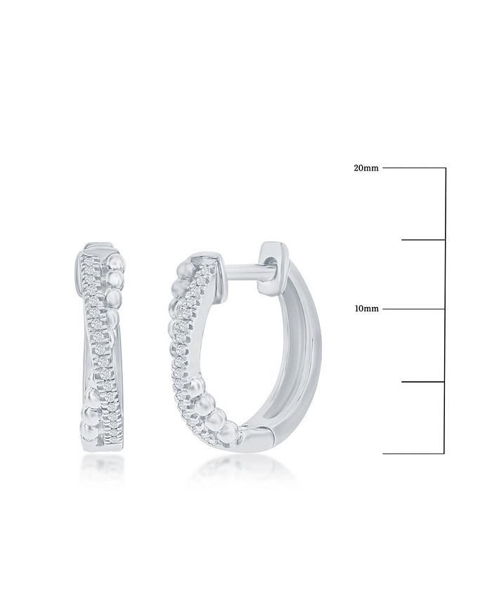 Simona 15mm 'X' Design Huggie Diamond Hoop Earrings (0.08 ct. t.w.) 36 Stones in Sterling Silver ...