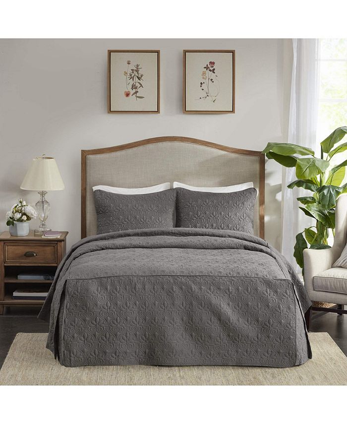 Gracie Mills 3 Piece Split Corner Pleated Quilted Bedspread - Macy's