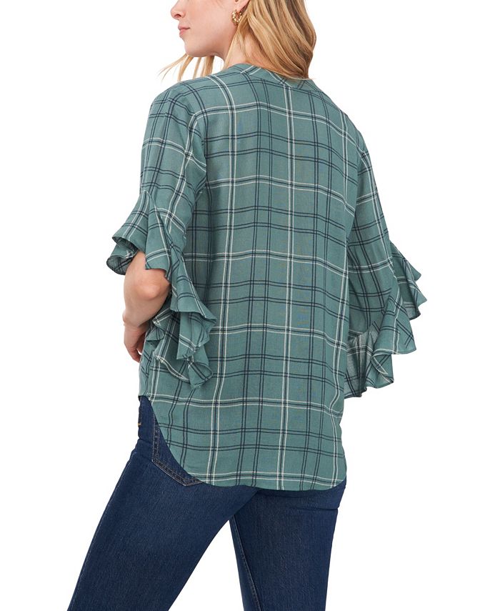 Vince Camuto Plaid Ruffle-Sleeve Top - Macy's