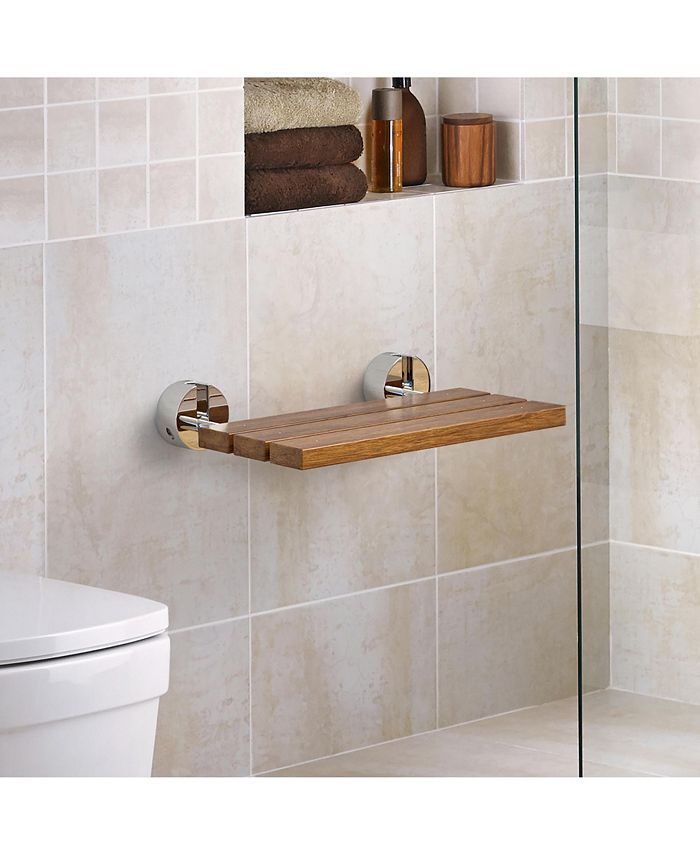 Costway 20'' Wall Mounted Teak Wood Folding Shower Bath Seat Medical ...