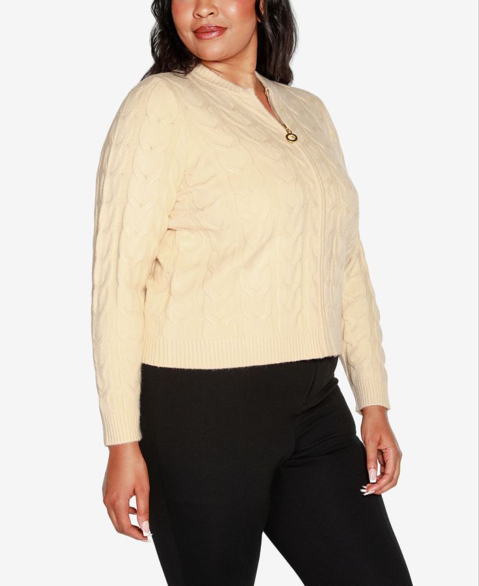 Belldini Black Label Plus Size Zip Cable Sweater - Macy's