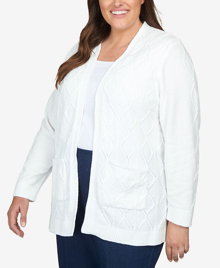 Alfred Dunner Plus Size Classics Chenille Long Open Cardigan Sweater ...