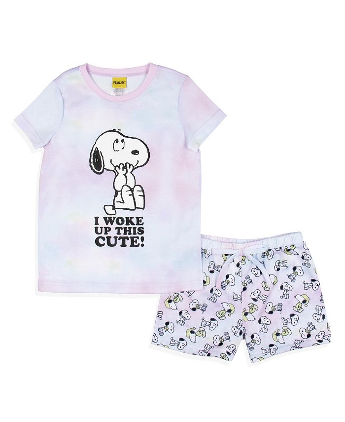 Peanuts Girls I Woke Up This Cute Snoopy Tie-Dye Sleep Pajama Set - Macy's