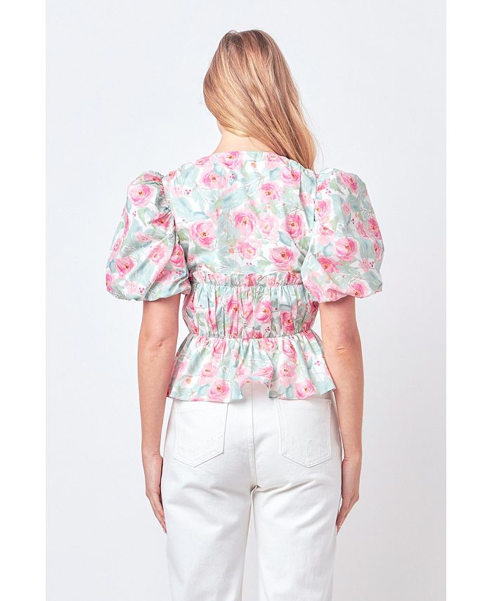 Free the Roses Women's Floral Puff Sleeve Top - Macy's