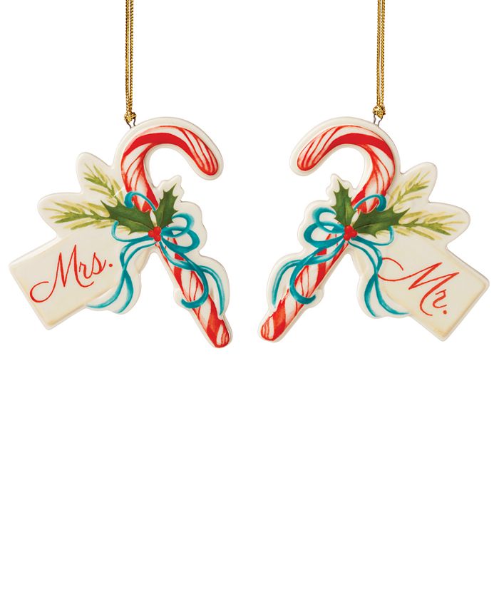 Lenox Mr & Mrs 2-Pc. Porcelain Candy Cane Ornament Set - Macy's