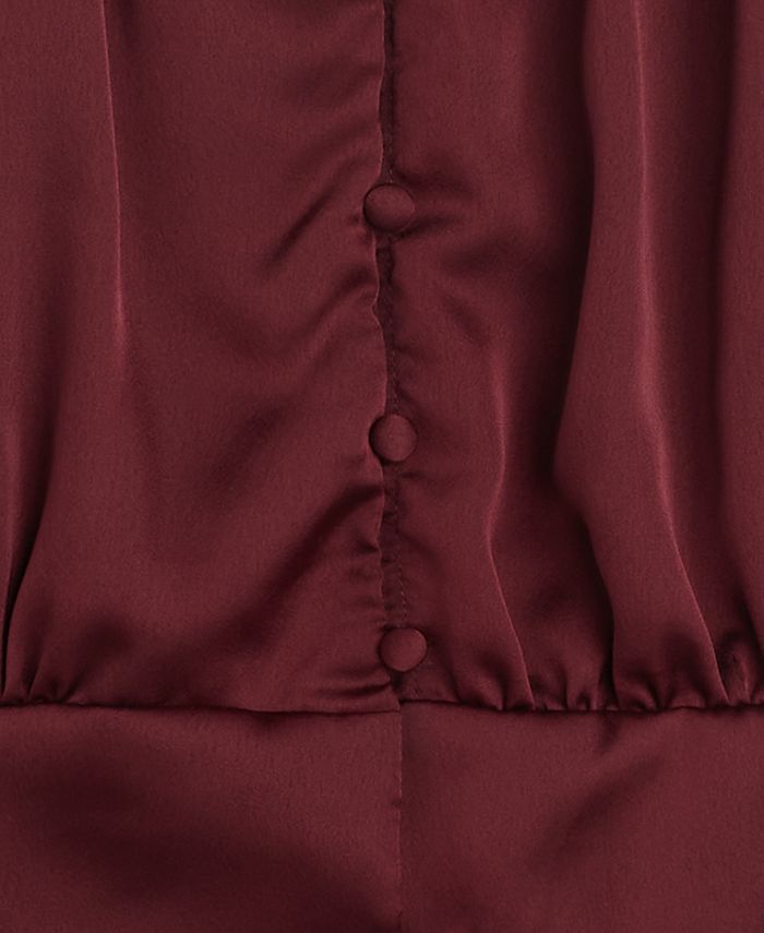 Beautees Big Girls Long Sleeve Faux Button Satin Peasant Blouse Top ...