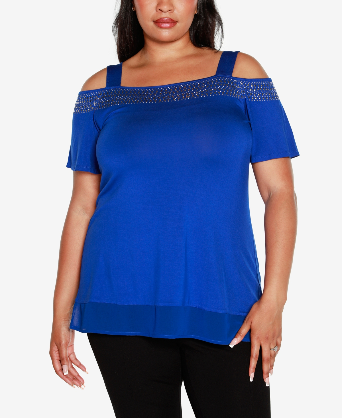 Click here for Belldini Plus Size Cold-Shoulder Top - Cobalt prices