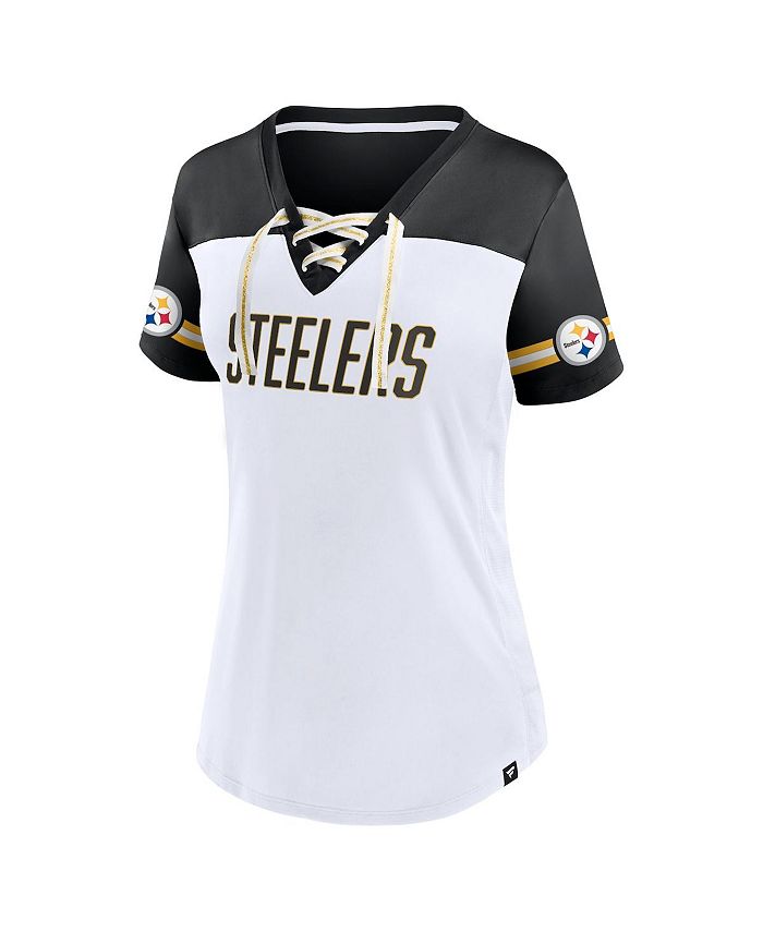 Fanatics Women's White Pittsburgh Steelers Dueling Slant V-Neck Lace-Up ...