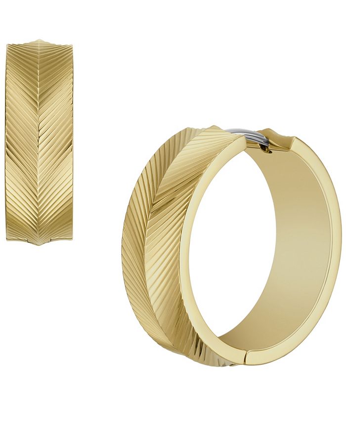 Fossil Harlow Linear Texture Gold-Tone Stainless Steel Hoop Earrings ...