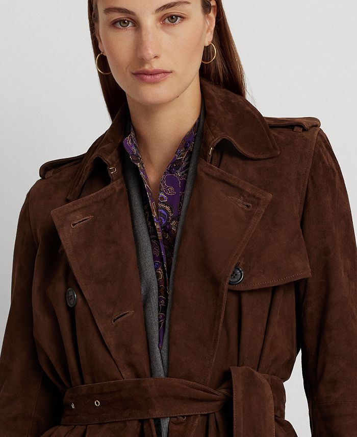 Lauren Ralph Lauren Women's Belted Goat-Suede Trench Coat - Macy's