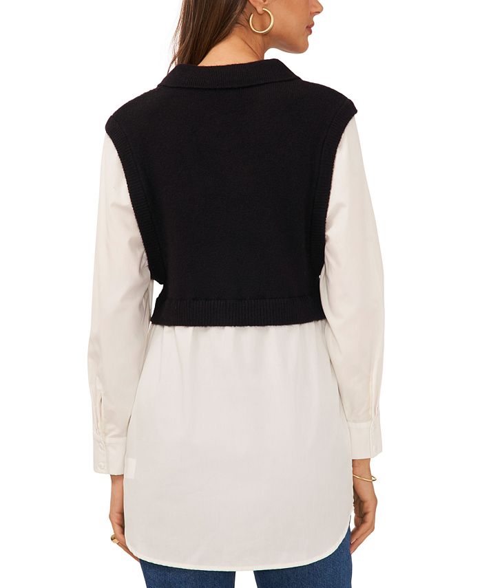 1.STATE Women's Long Sleeve Woven Top & Sleeveless Knit Vest - Macy's
