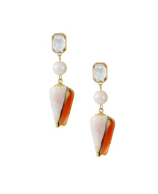 ETTIKA Golden Rimmed Shell 18K Gold Plated Dangle Earrings - Macy's