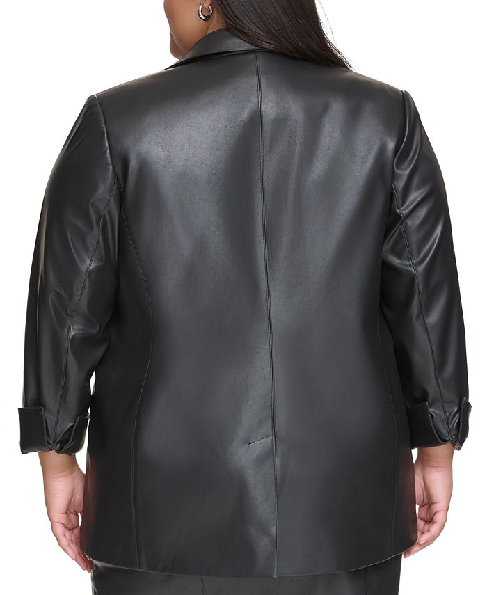 Calvin Klein Plus Size Open-Front Faux-Leather Blazer - Macy's