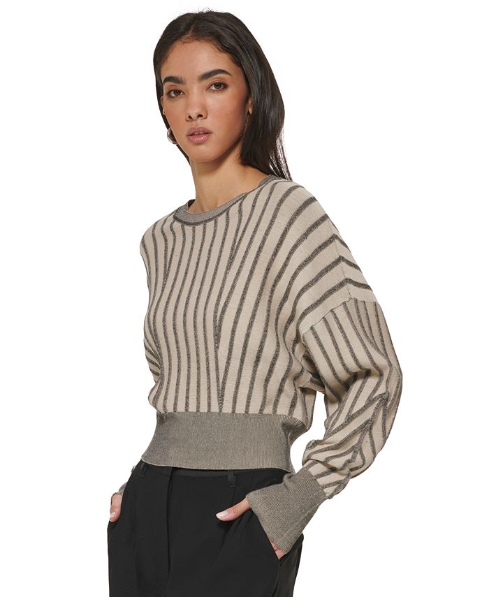 DKNY Women's Transfer-Stitch Striped Dolman-Sleeve Sweater - Macy's
