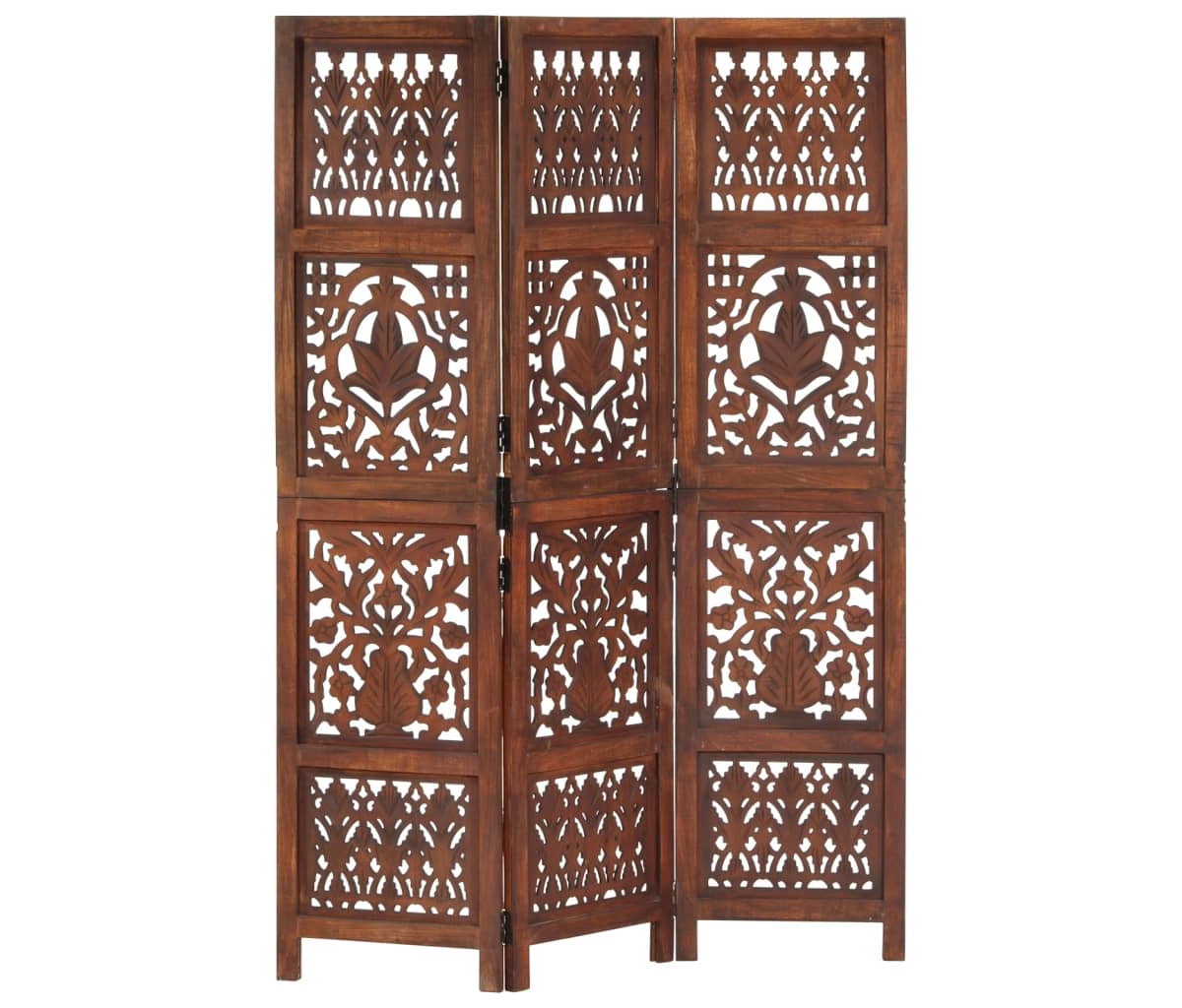 Click here for vidaXL Hand Carved 3-Panel Room Divider Brown 47.2... prices