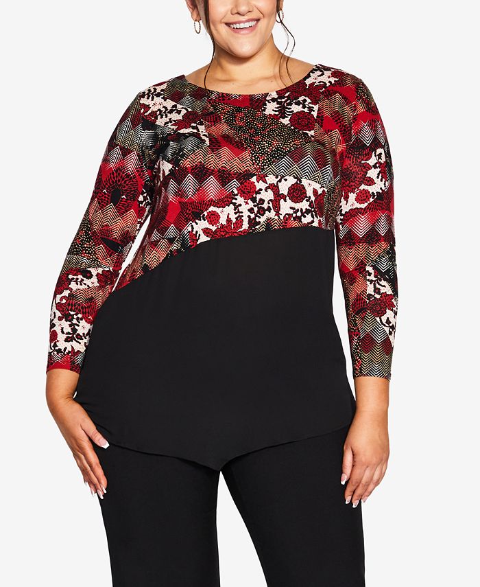 AVENUE Plus Size Carla Print Top - Macy's