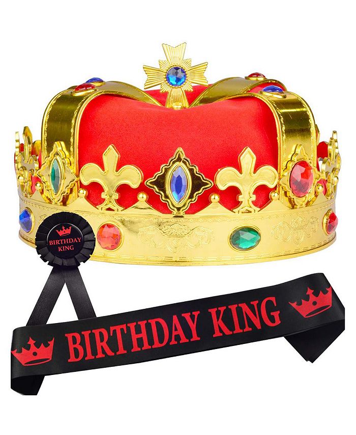 Meant2tobe Men's and Boys' Birthday King Crown Set in Royal Gold & Blue ...