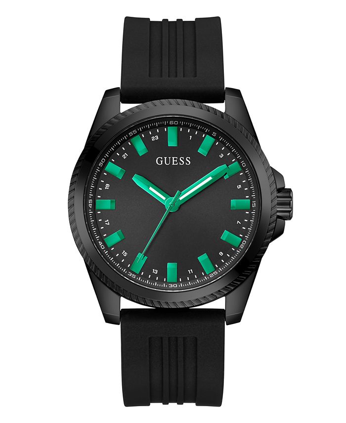 GUESS Men's Analog Black Silicone Watch 44mm - Macy's
