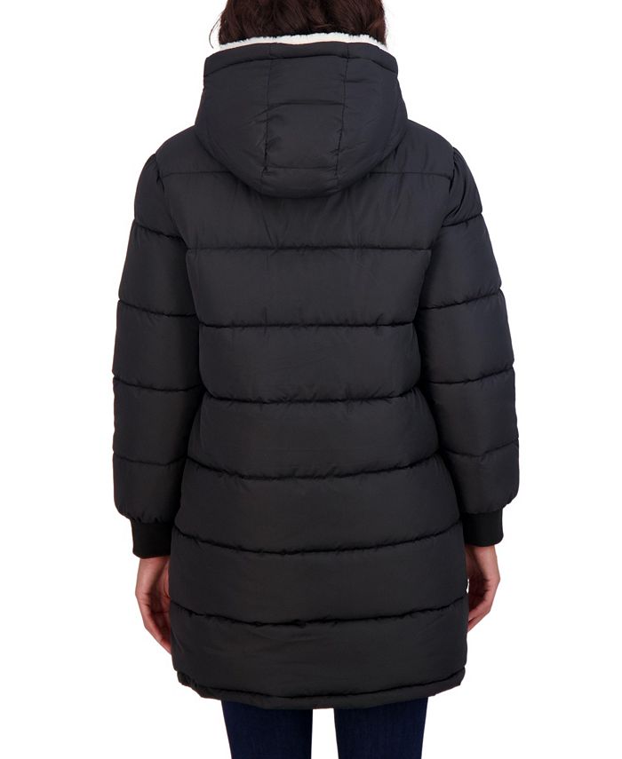 Sebby Collection Women's Long Faux Fur Lined Puffer Jacket with Hood ...