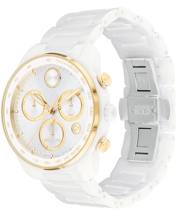 Movado Men's Bold Verso Swiss Quartz Chrono White Ceramic Watch 44mm ...