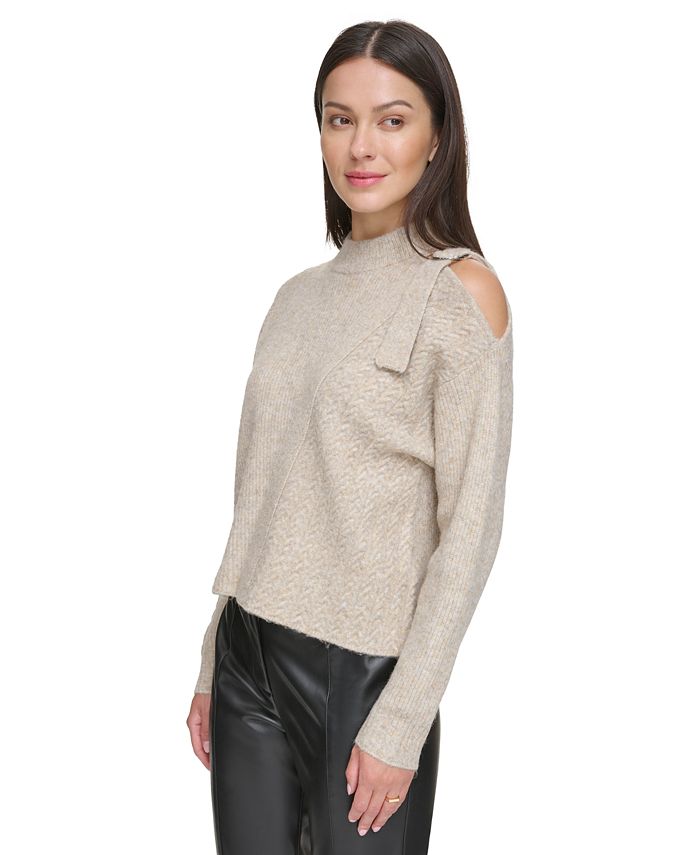 DKNY Women's Mixed-Stitch Cold-Shoulder Sweater - Macy's