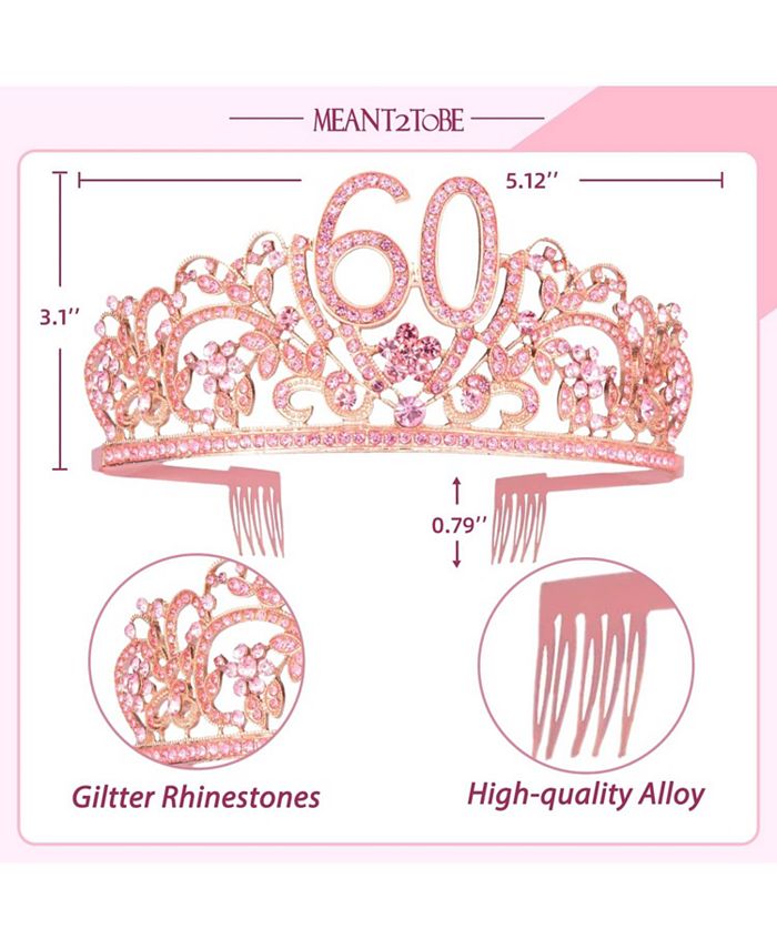 Meant2tobe 60th Birthday Sash and Tiara Set for Women - Glittery Sash with Floral Rhinestone ...