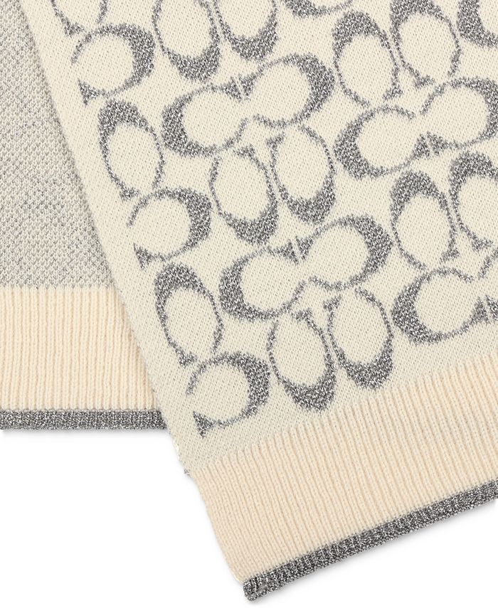 COACH Women's Metallic Logo Ribbed-Knit Scarf - Macy's